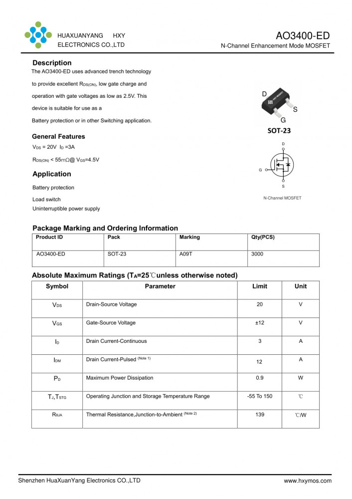 AO3400-ED datasheet page 1