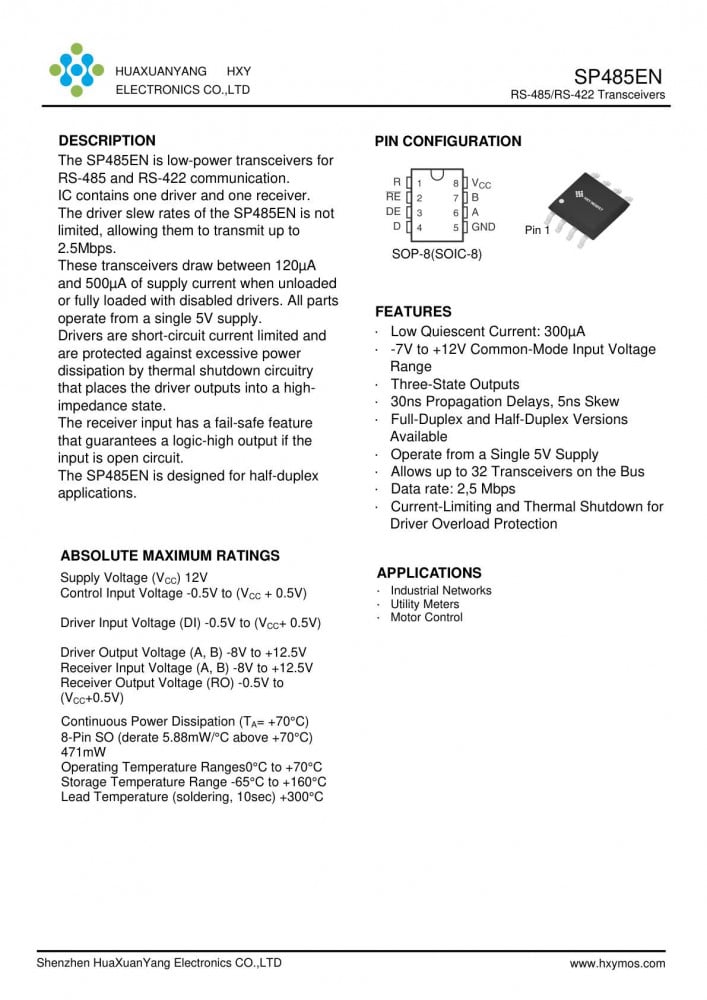 SP485EN-HXY datasheet page 1