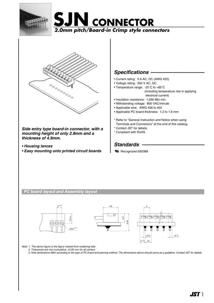 JST 03P-SJN technical document page 1