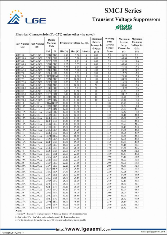 LGE SMCJ TVS diode datasheet page 2