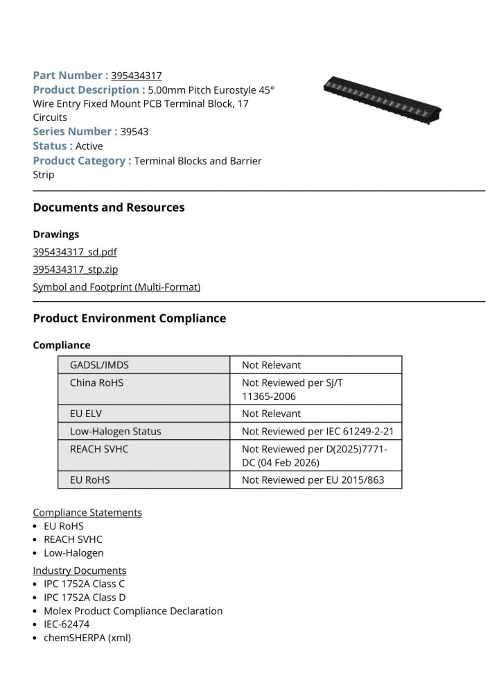 Document page image 1 for Molex 395434317