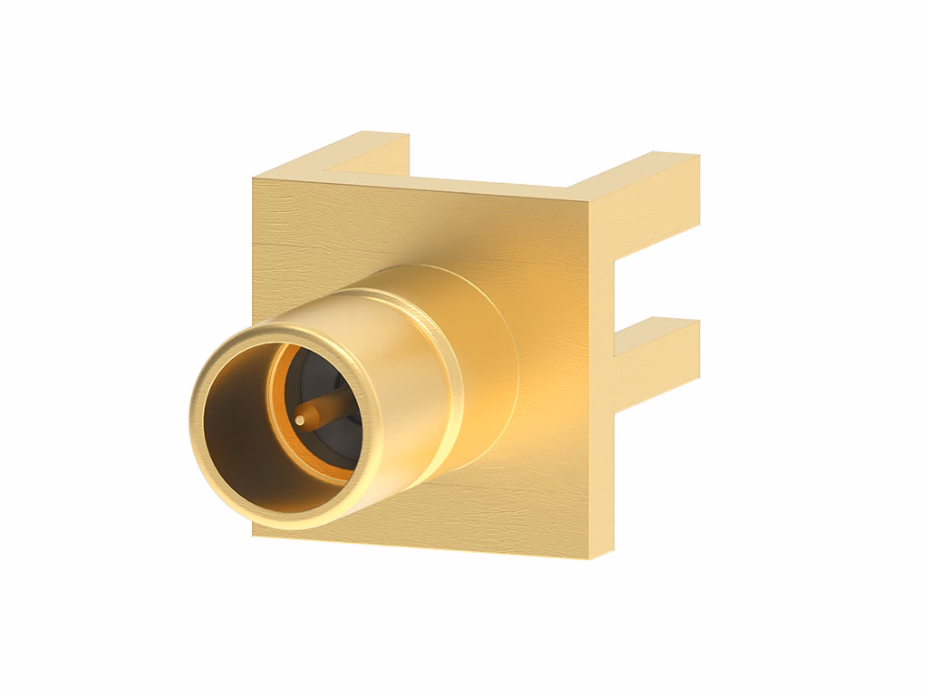 SMA Jack, Straight, Bulkhead, Solder Cup Contact, Nut and Lockwasher Included, Brass Body, Gold, (Au) Plated, One Piece Per Bag, 50 Ohms