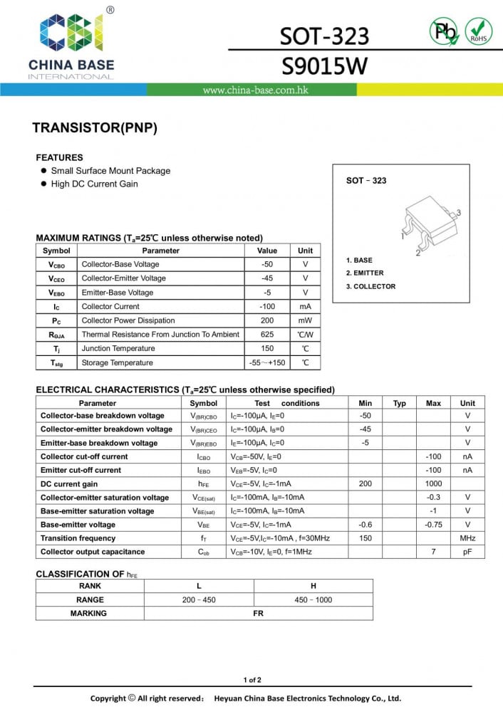CBI S9015W datasheet page 1
