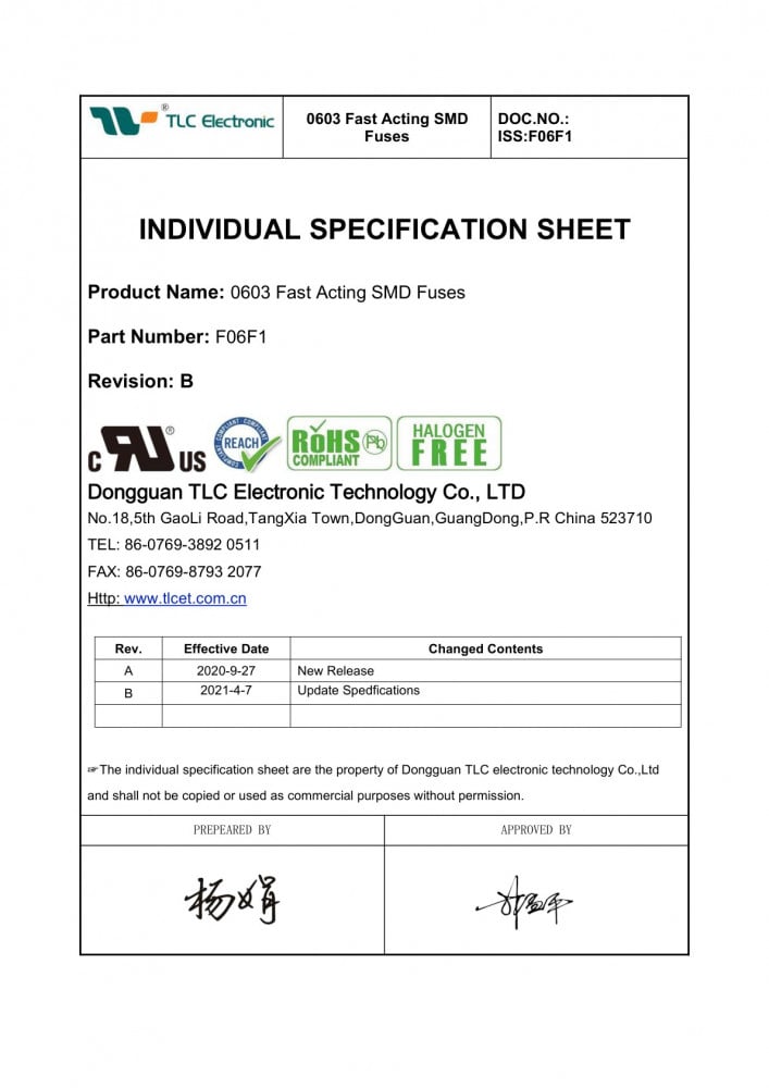 F06F1 datasheet page 1