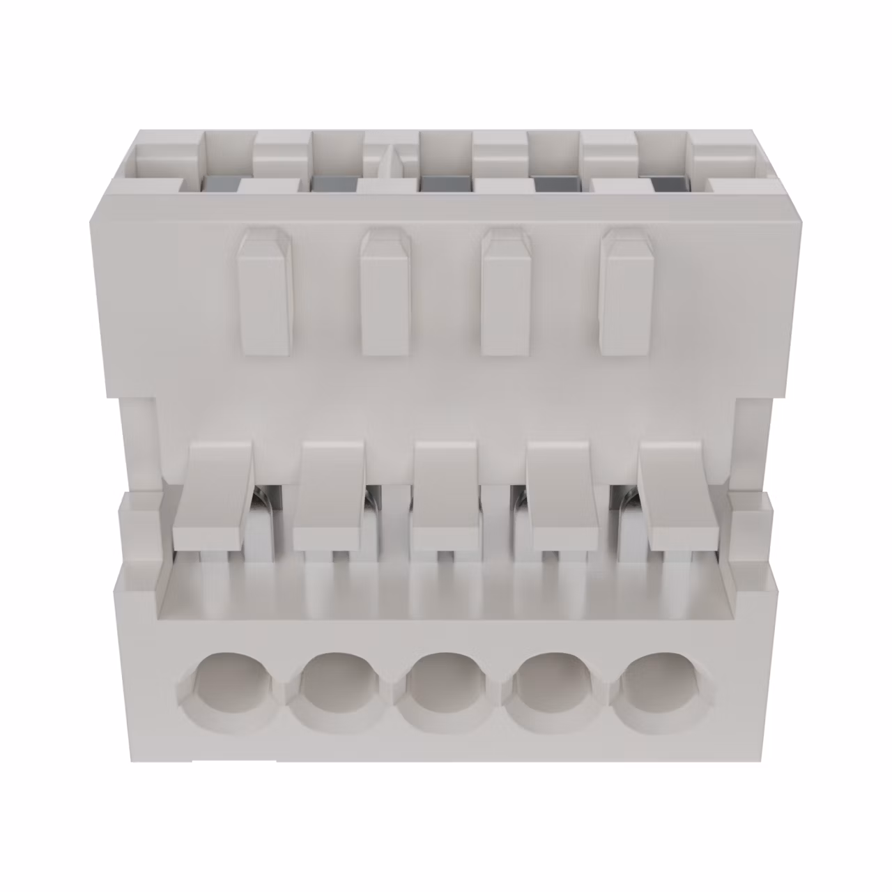 Appli-Mate RAST 2.5 IDT Connector, 2.50mm Pitch, Direct/Indirect, Female, Beaded Terminal, 5 Circuits, Position Keys A and F Removed, Slotted Endwalls, Polarizing Rib Between 2/3 for sale