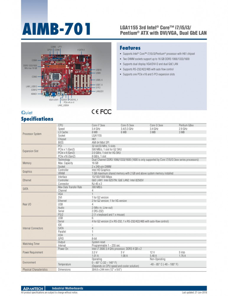 AIMB-701 product datasheet page 1