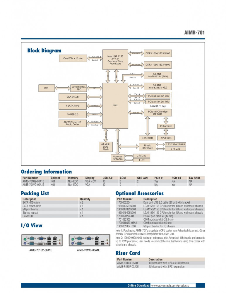 AIMB-701 product datasheet page 2