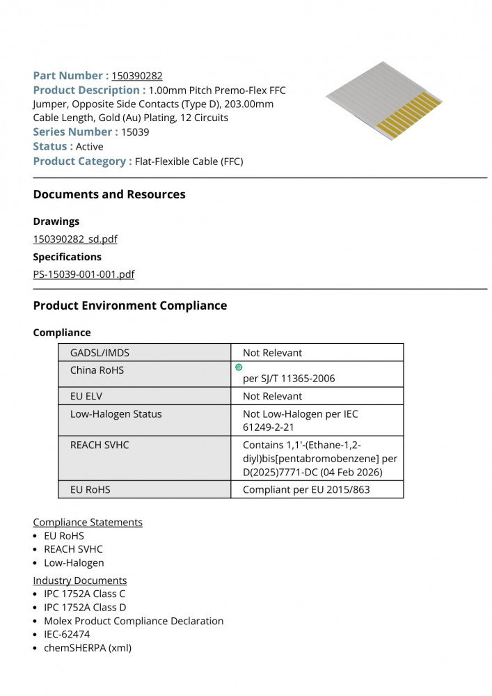 MOLEX 1.00 mm pitch FFC family specification page 1