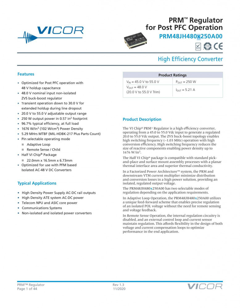 PRM48JH480T250A00 datasheet preview, page 1