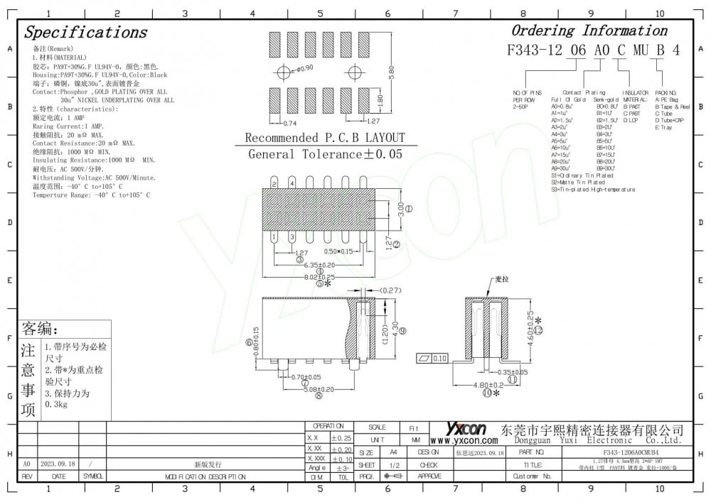 Yxcon F343-1206A0CMUB4 technical document preview