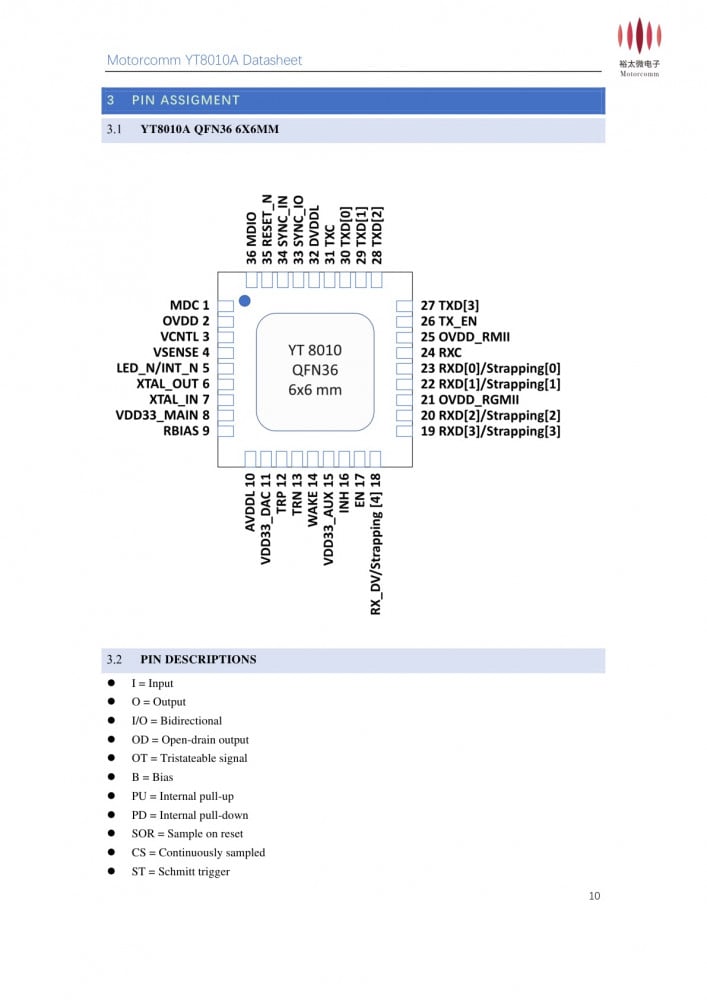 YT8010A datasheet page 10