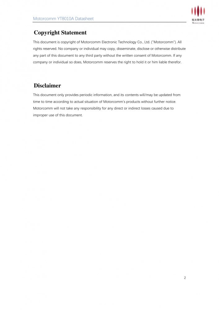 YT8010A datasheet page 2