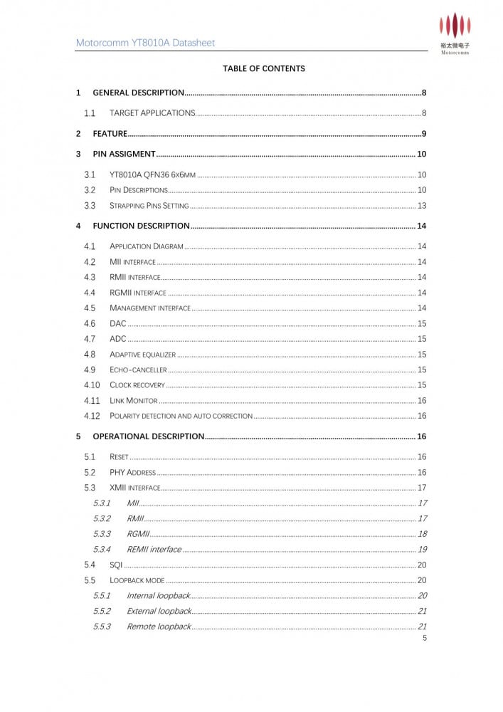 YT8010A datasheet page 5