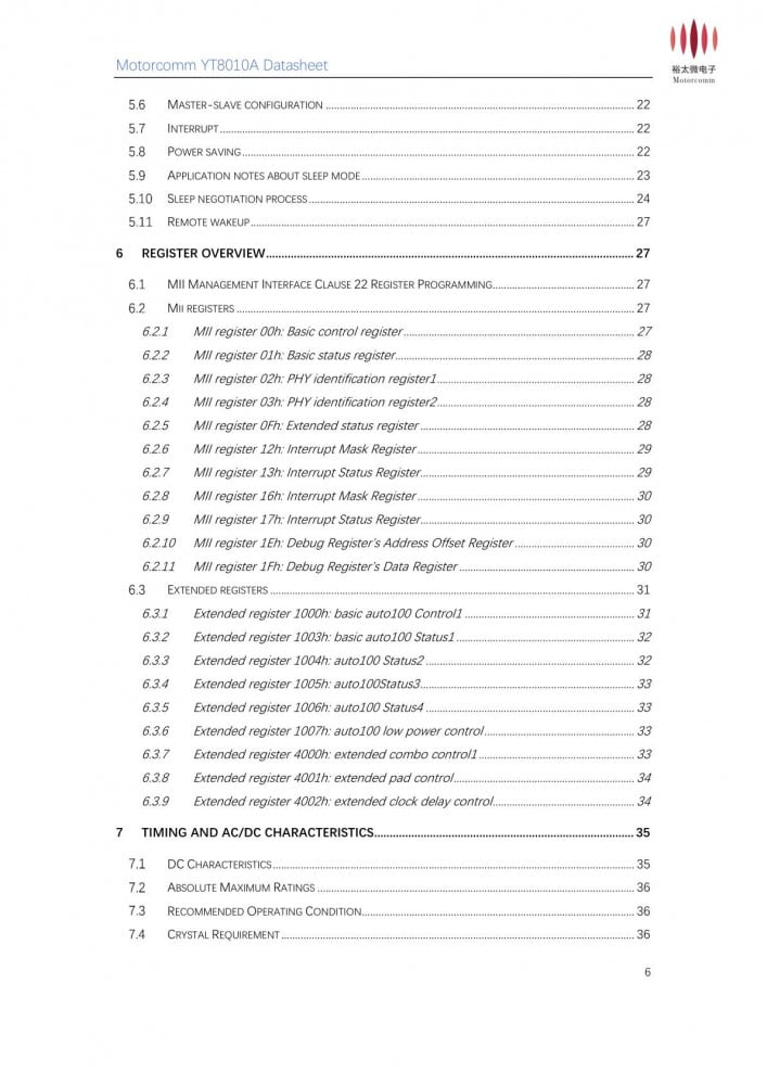 YT8010A datasheet page 6