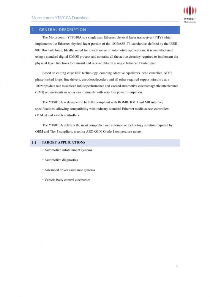 YT8010A datasheet page 8