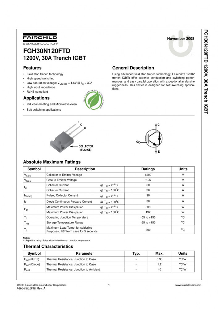FGH30N120FTDTU datasheet page 1