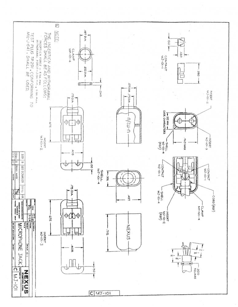 Amphenol MJ-101 microphone jack engineering drawing