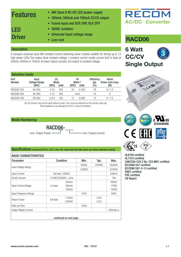 RACD06-350 technical document page 1