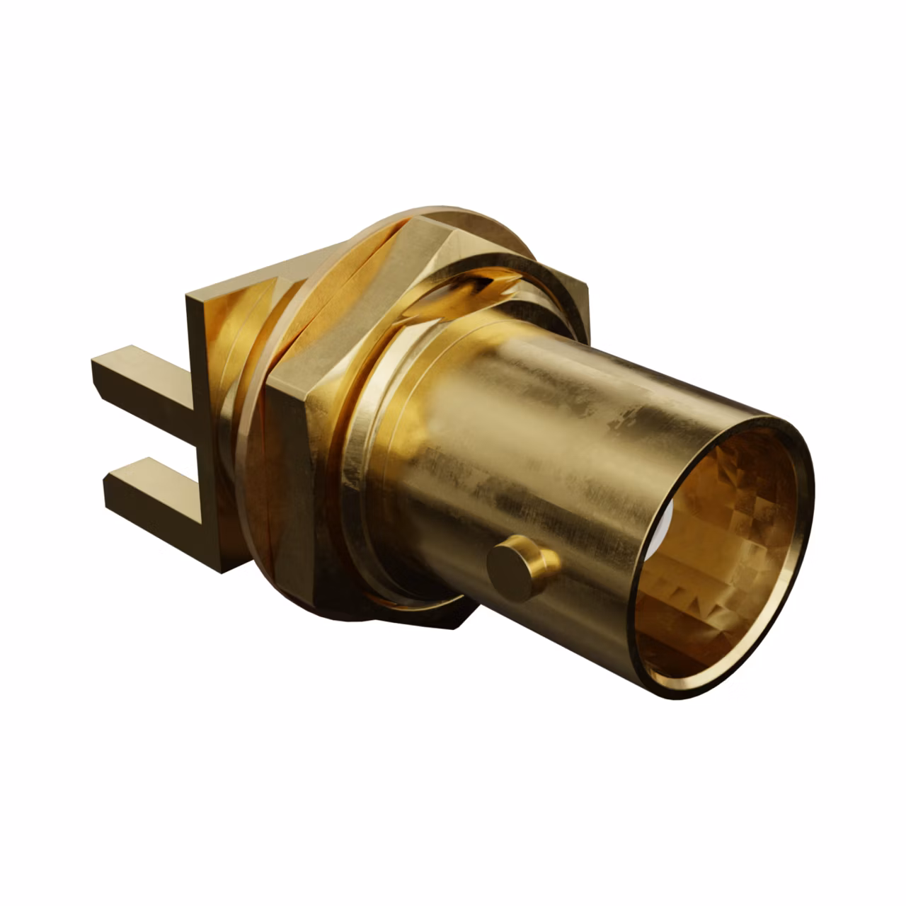BNC Jack, Straight, PCB Receptacle, Edge Mount, Brass Body, Gold (Au) Plated, 3 GHz, For 3.05mm PCB Thickness, Tray, 75 Ohms for sale
