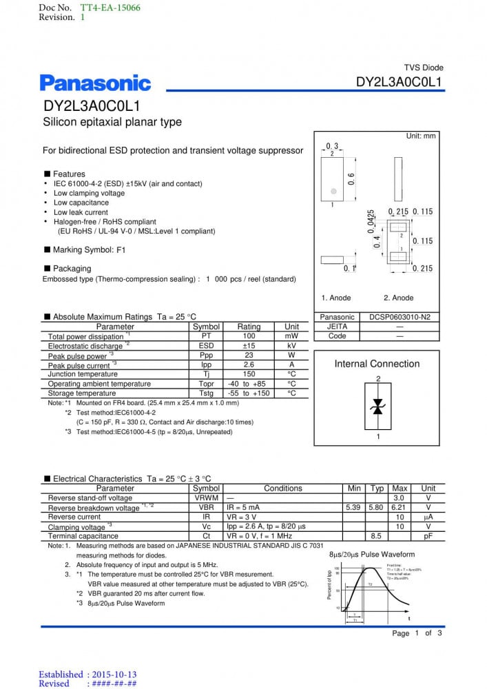 DY2L3A0C0L1 technical document page 1