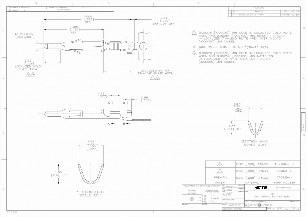 TE Connectivity 770835-1 controlled drawing preview