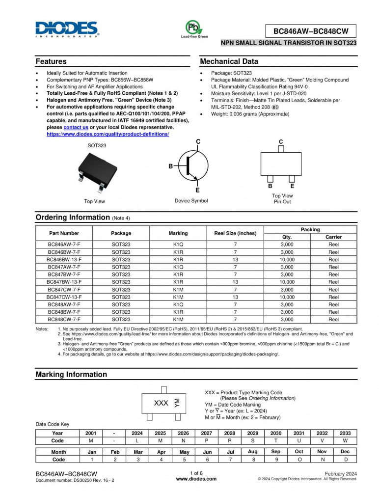 BC847BW-7-F datasheet page 1