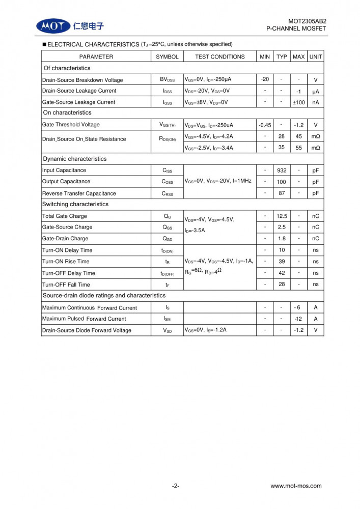 MOT2305AB2 datasheet page 2