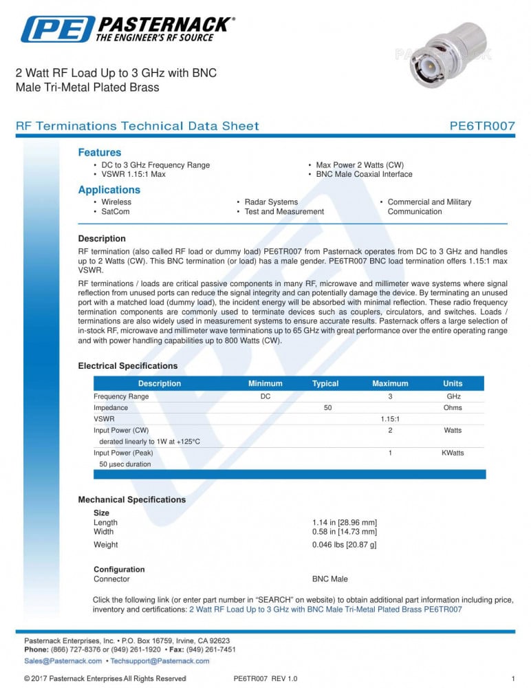 PE6TR007 datasheet page 1