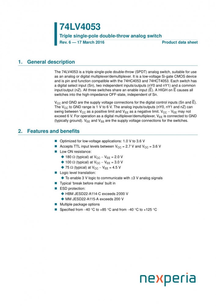 74LV4053 datasheet page 1