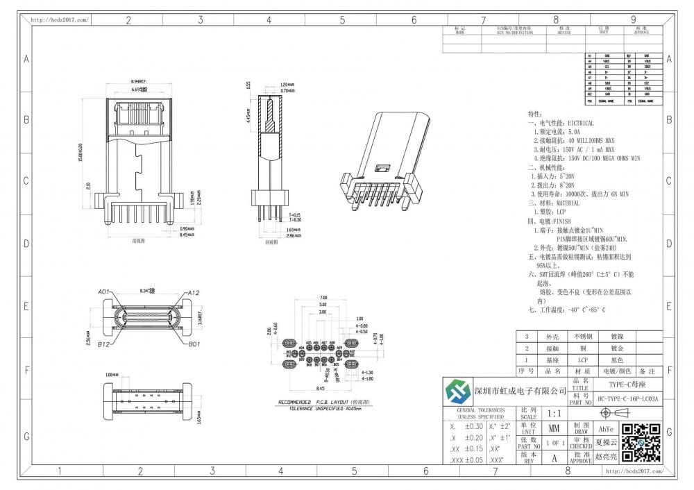 HC-TYPE-C-16P-LC03A technical drawing