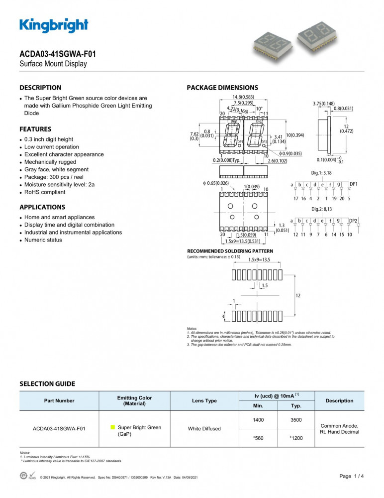 ACDA03-41SGWA-F01 technical document page 1