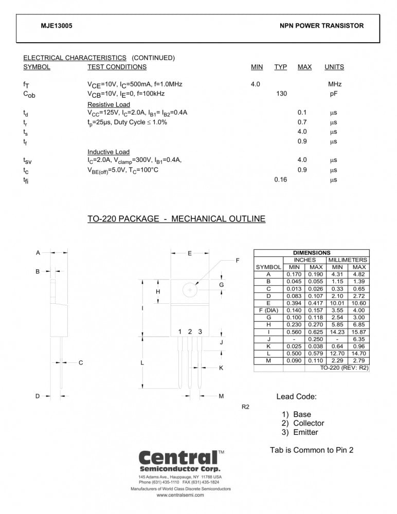 MJE13005 SL PBFREE datasheet page 2