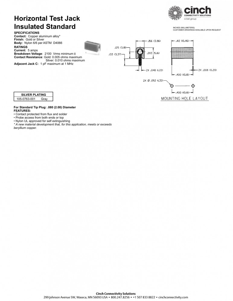 Bel Fuse 105-0763-001 technical drawing and specifications