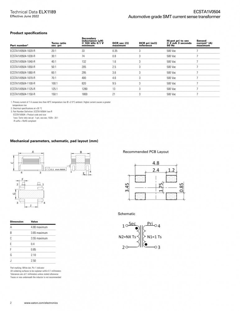 ECSTA1V0504-1050-R datasheet page 2