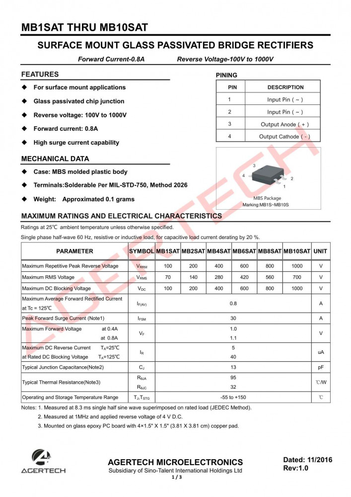 Agertech MB6SAT datasheet page 1