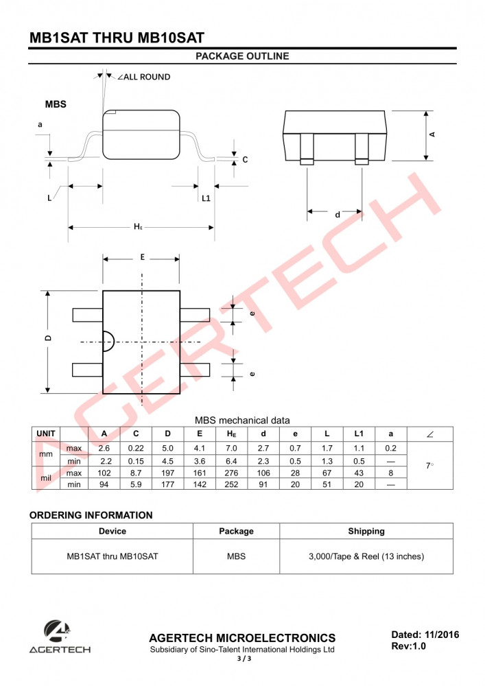 Agertech MB6SAT package outline