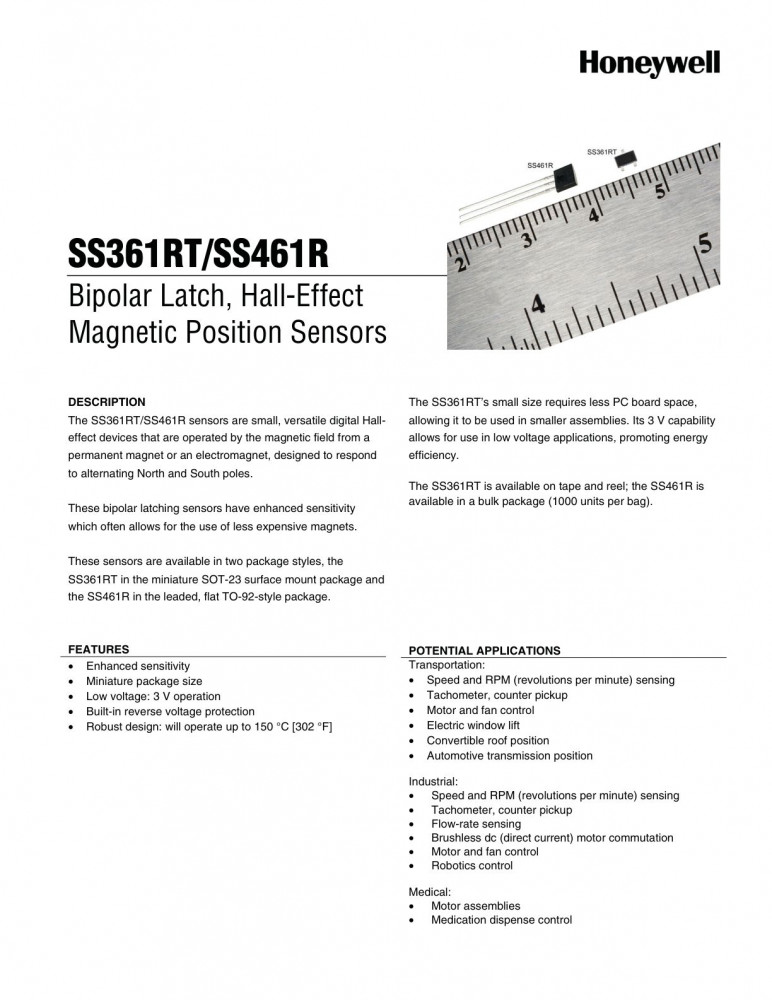 Honeywell SS361RT datasheet page 1