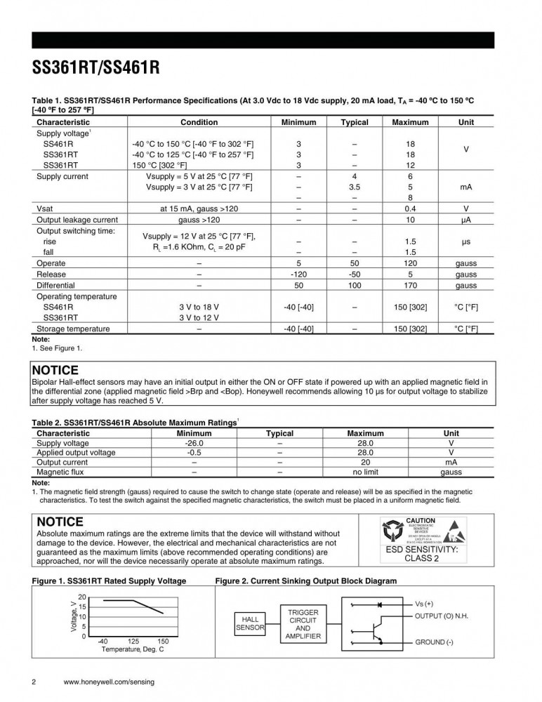 Honeywell SS361RT datasheet page 2