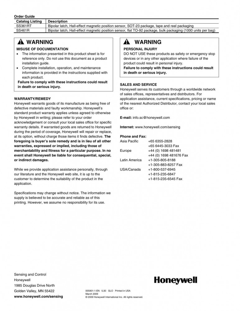 Honeywell SS361RT datasheet page 4