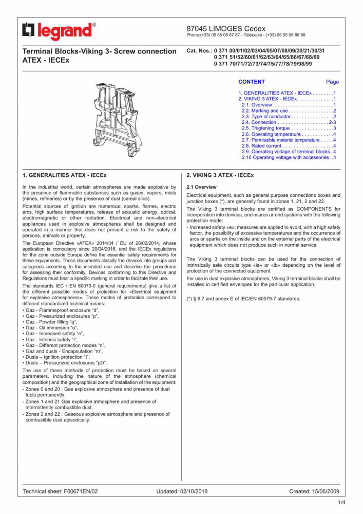 Legrand Viking 3 ATEX IECEx technical document page 1