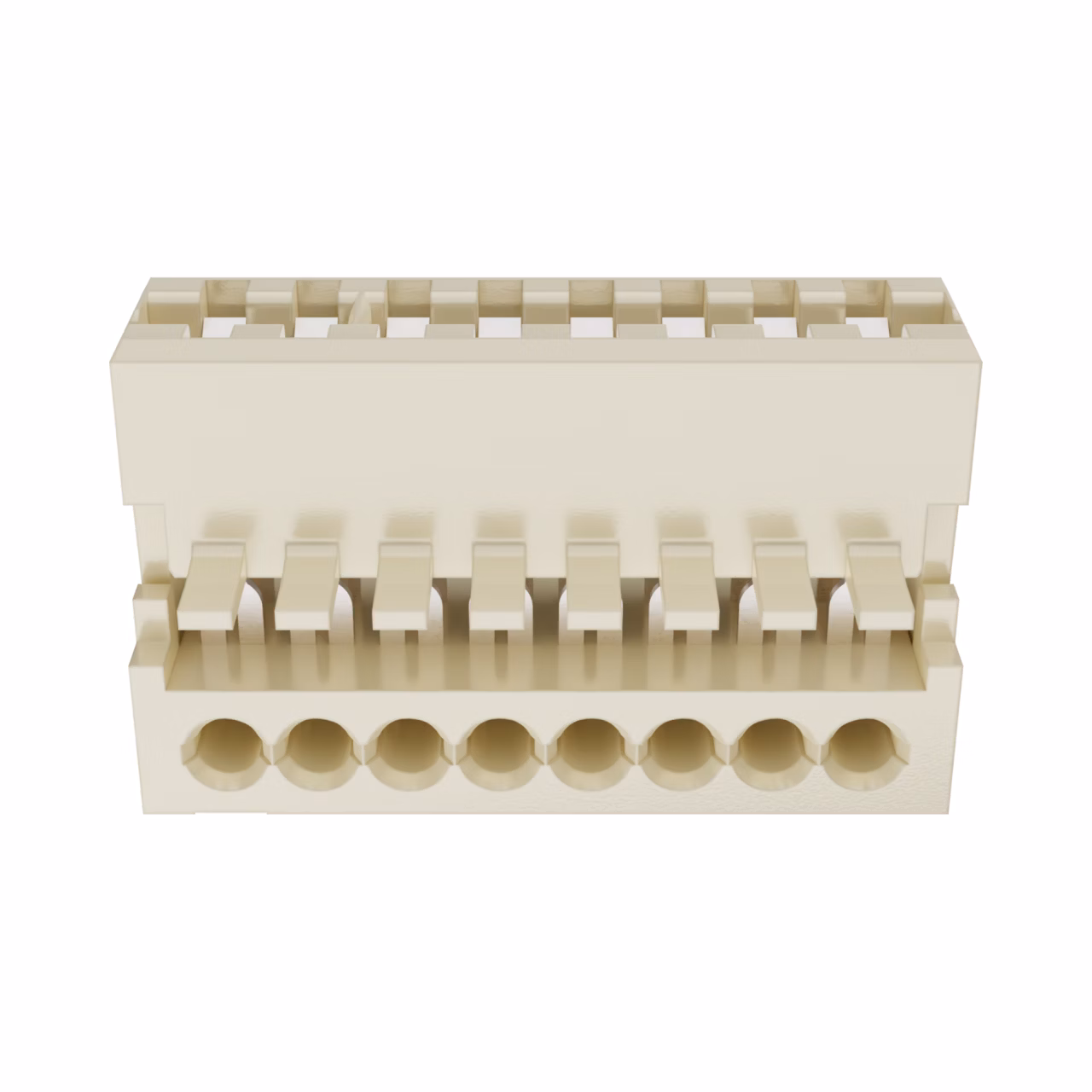 Appli-Mate RAST 2.5 Connector, 2.50mm Pitch, Female, 8 Circuits, Positions A, B, C, D, E, F, G, H, and I Removed, Polarizing Rib Between 2/3, Locking Pips, Slotted Endwalls, Brown Color Stripe, Tin Plating for sale