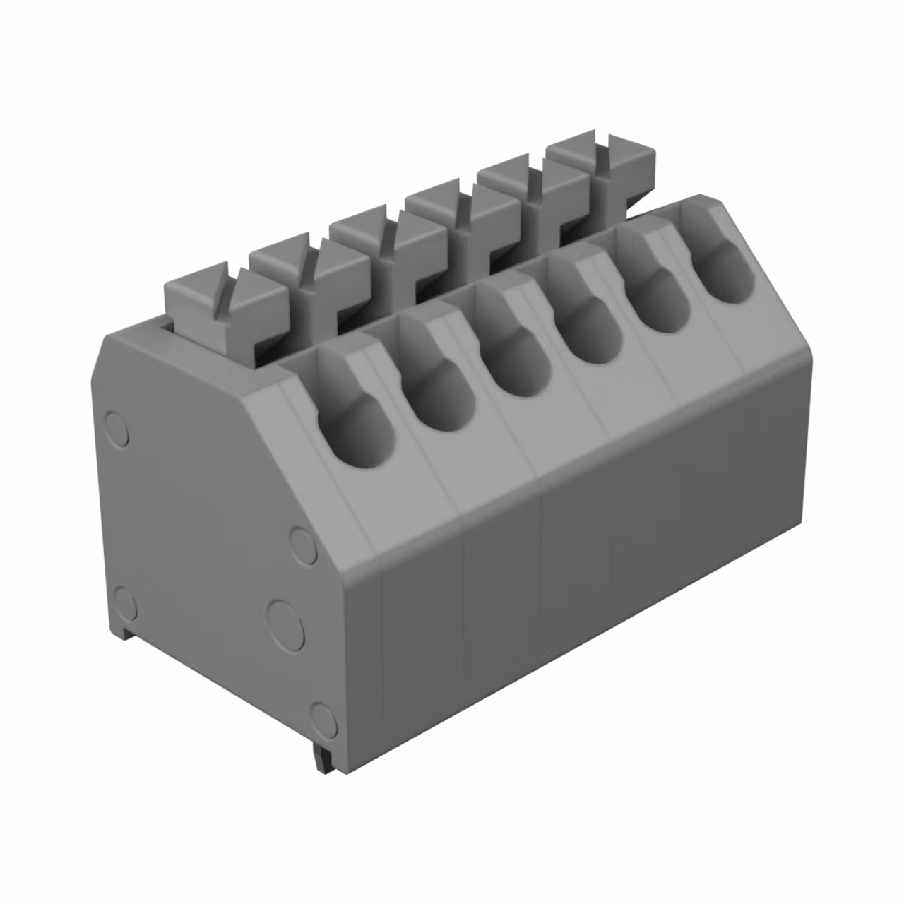 Eurostyle Fixed-Mount Push-Button Terminal Block, 3.50mm Pitch, 45° Modular, 6 Circuit, 5A, 20-16 AWG, Light Gray for sale