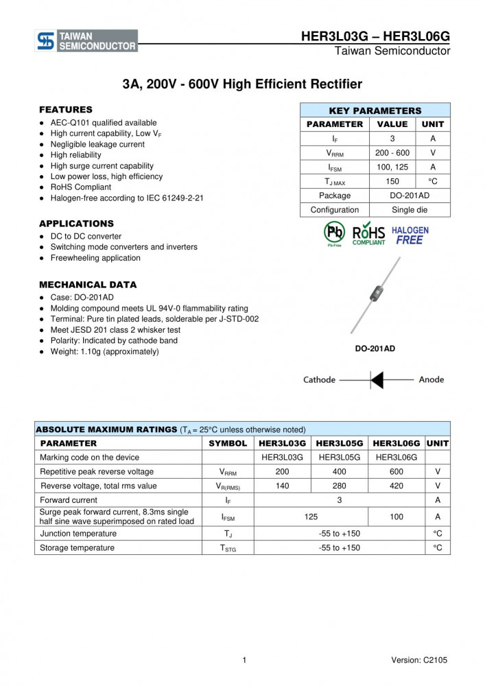 HER3L03G datasheet page 1