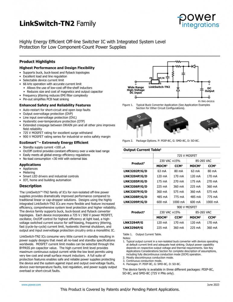 LNK3209P datasheet page 1