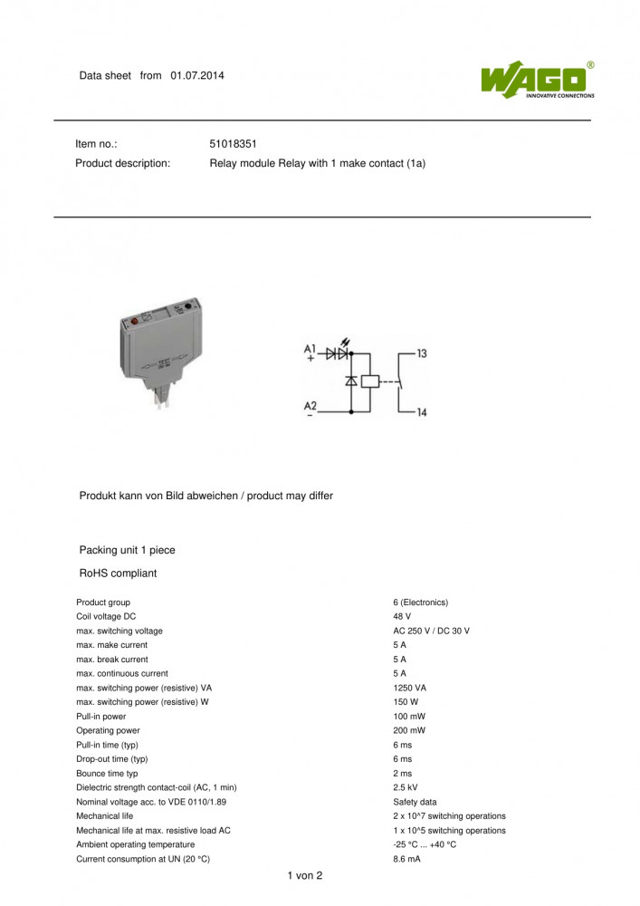 Product documentation image 1 for model 51018351
