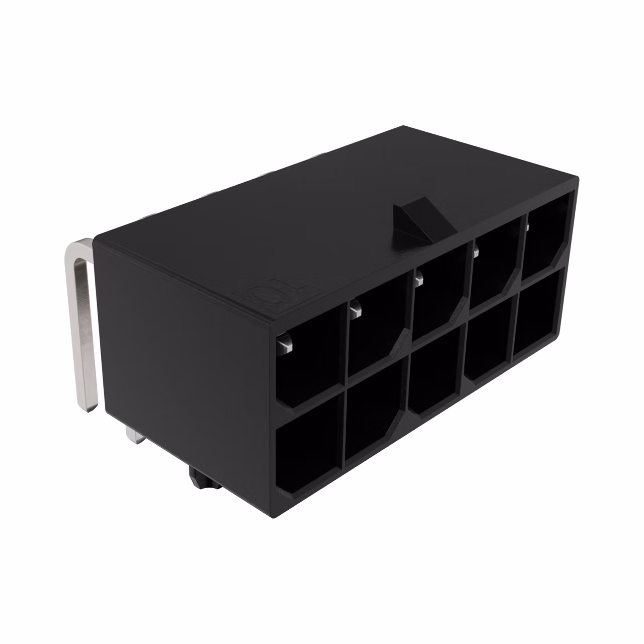 Mega-Fit Right-Angle Header, 5.70mm Pitch, Through Hole, Dual Row, 12 Circuits, Matte Tin (Sn) Plating, 3.60mm Tail Length, Glow-Wire Capable, Tray, Black