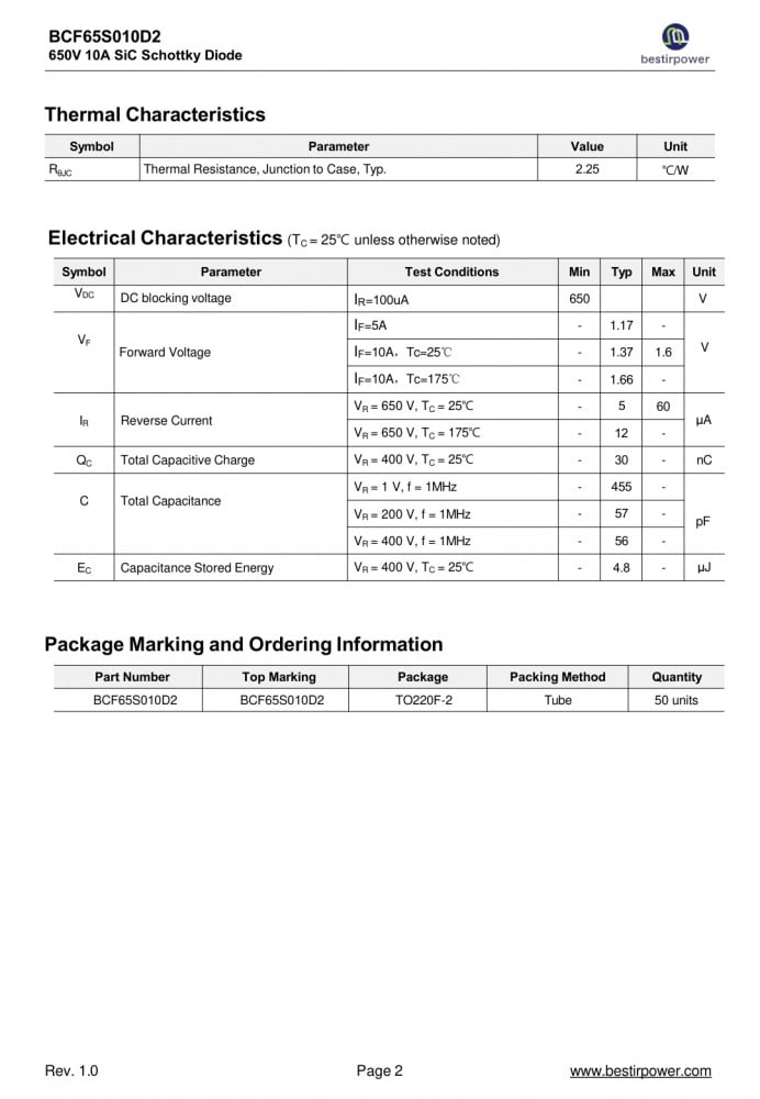 BCF65S010D2 datasheet page 2