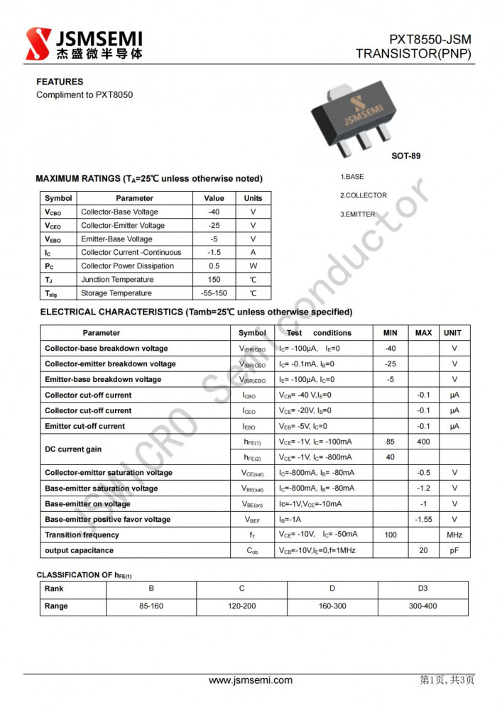 PXT8550-JSM datasheet page 1