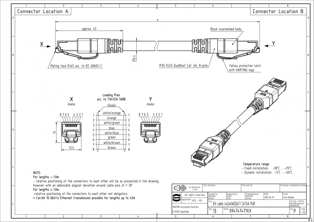 Technical drawing page 1 for the cable assembly