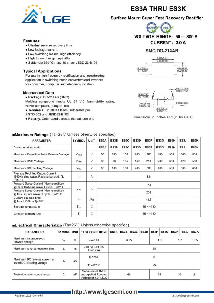LGE ES3K datasheet page 1